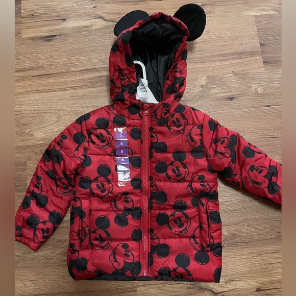 Disney | Jackets & Coats | Disney Mickey Mouse Puffer Jacket Size 5 Nwt ...